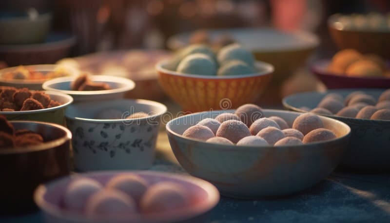Ornate Earthenware Crockery in Multi Colored Pottery Bowl Generated by ...