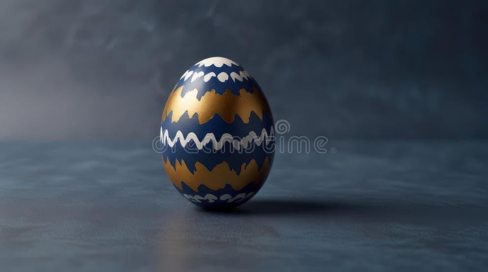 Ornate Easter Egg with Gold, Blue, and White Zigzag Patterns Stock Illustration - Illustration ...