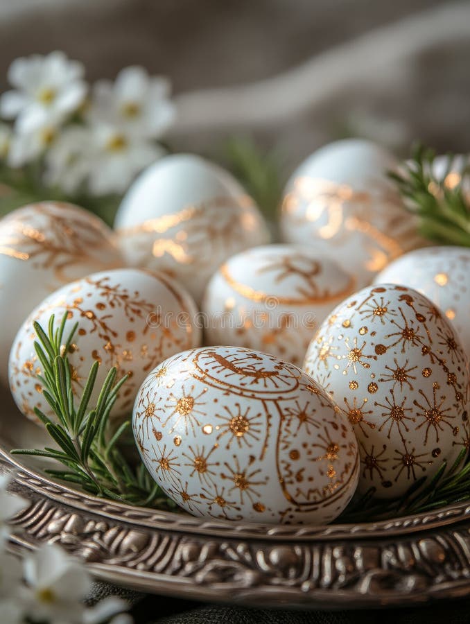 Ornate Easter Eggs with Golden Patterns and Flowers. Stock Image ...