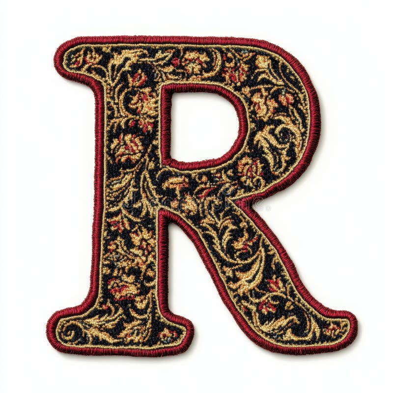 Ornate Embroidered Letter "R" with Floral Design on a Textured ...