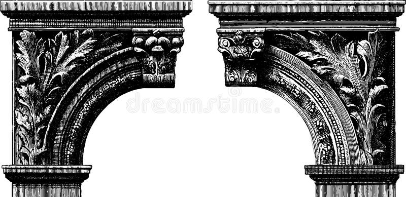 Ornate Engraved Illustration of Architectural Arch Design Elements for ...
