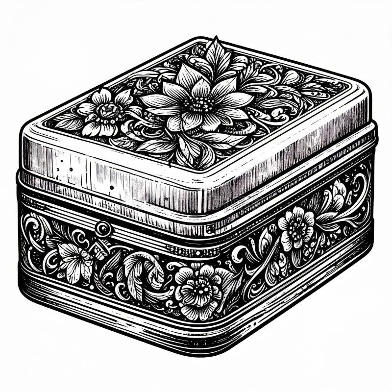 Ornate Engraved Rectangular Box with Floral Design Stock Illustration ...
