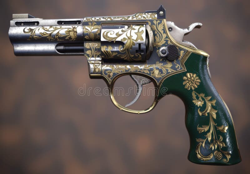 Ornate and Engraved Revolver Stock Illustration - Illustration of ...