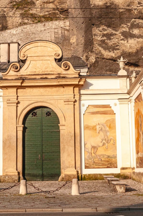Ornate Entry and Doors, To a Large Structure Built into Rock Wall Stock ...