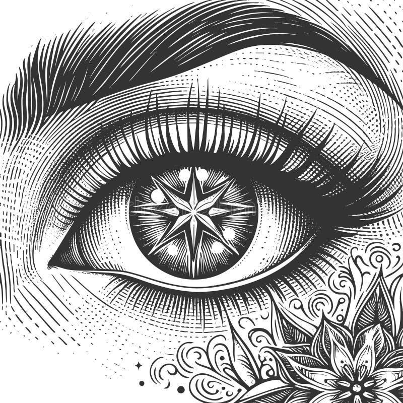 Ornate Eye with Star and Floral Details Vector Stock Illustration ...
