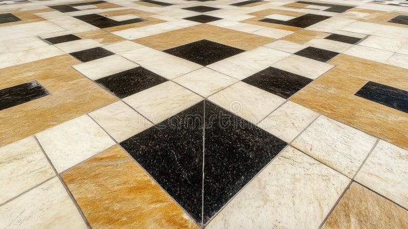 Ornate Floor Tile Pattern: Black, Tan, and Ivory Diamonds Creating a ...
