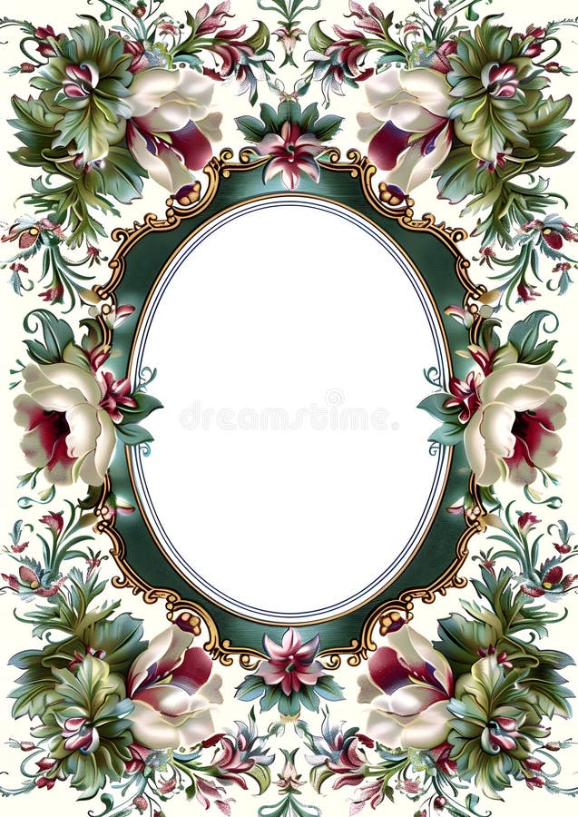 Ornate Floral Border Design with an Empty Oval Frame for Customization ...