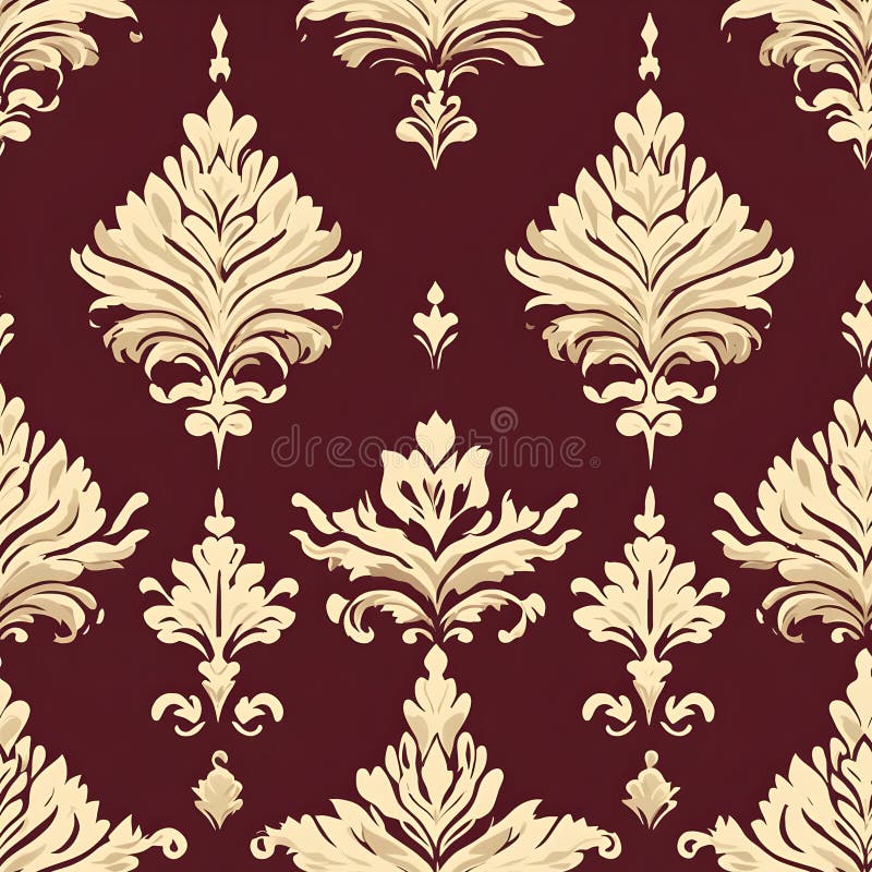 Ornate Floral Damask Pattern in Cream on a Rich Burgundy Background ...