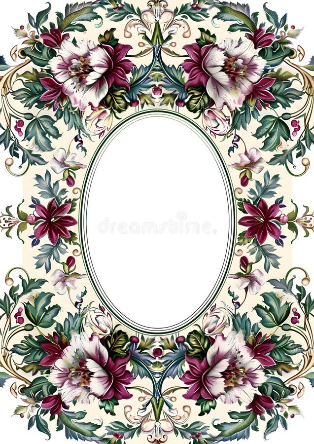 Ornate Floral Frame Design with an Empty Oval Center for Customization ...