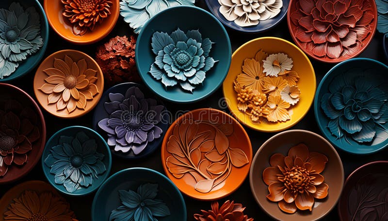 Ornate Floral Pattern Set in Pottery, Showcasing Indigenous Cultures ...