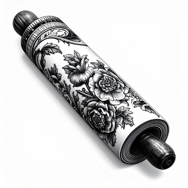 Ornate Floral Scroll Design Black and White Illustration Stock ...