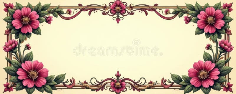 Ornate Floral Vector Frame, Vintage Style Etching, Illustration ...