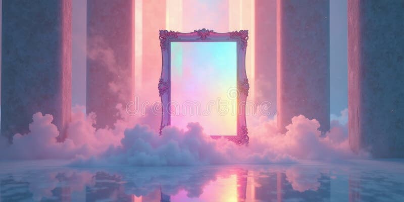 Ornate Frame in a Dreamlike Pastel Landscape with Ethereal Clouds and ...