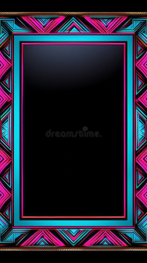 An Ornate Frame with Pink and Blue Colors on a Black Background Stock ...