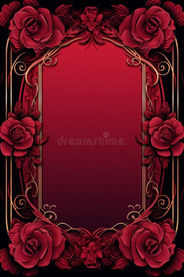 An Ornate Frame with Red Roses on a Black Background Stock Illustration ...