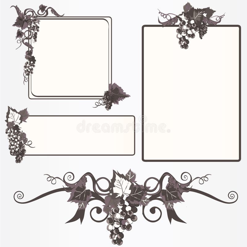 Ornate Frames with Grapes Leaves and Vine Stock Vector - Illustration ...
