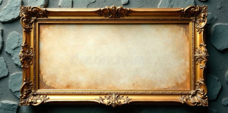 Ornate Gilded Frame; Weathered Paper Insert, Stone Backdrop , Paper ...