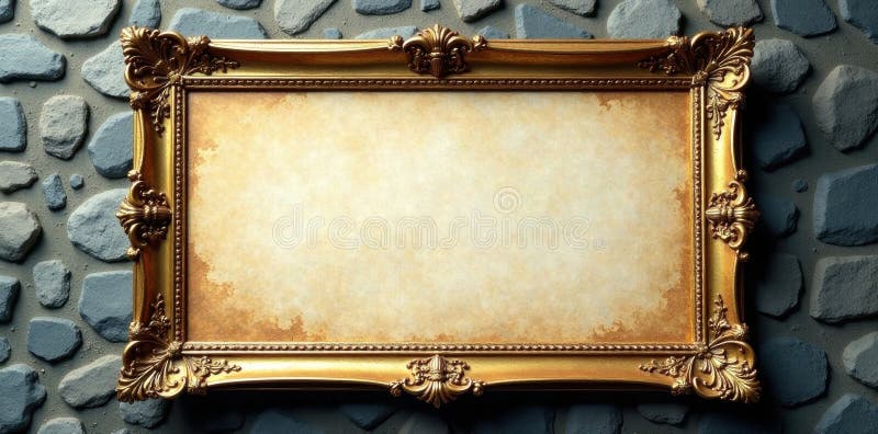 Ornate Gilded Frame; Weathered Paper Insert, Stone Backdrop , Scroll ...