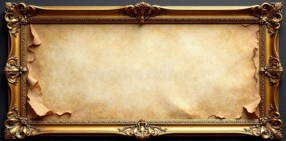 Ornate Gilded Frame, Worn Parchment Insert, Burlap Texture, Ornate ...