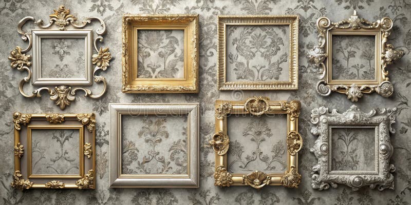 Ornate Gilded Frames Arranged on a Decorative Wall. Generative AI Stock ...
