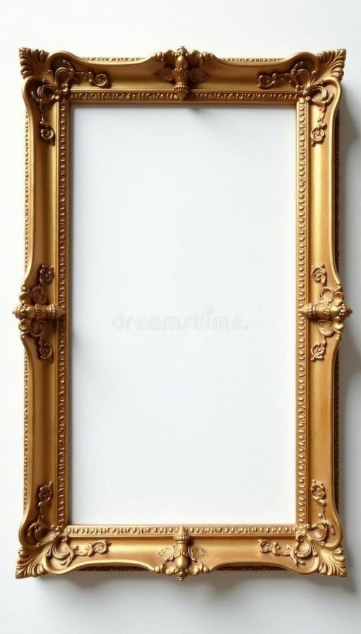 Ornate Gilded Square Frame, Clean White Backdrop , Graphic Design, Gold ...
