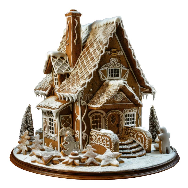 Ornate Gingerbread House with Snow and Icicles Stock Image ...