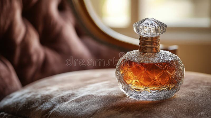 Ornate Glass Perfume Bottle Rests on Chair Stock Illustration ...