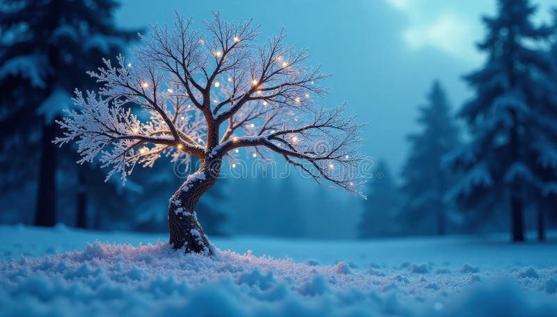 Ornate Glass Tree, Icy Forest Backdrop, Blue Hour , Night, Scenic Stock ...