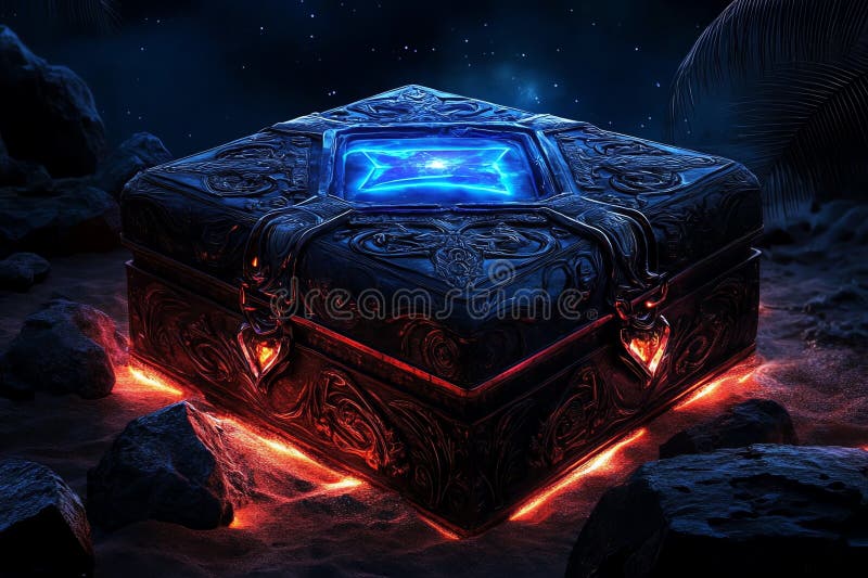 An Ornate, Glowing Cube Rests on a Bed of Glowing Embers, Surrounded by ...