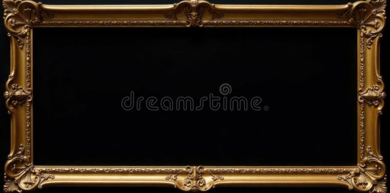 Ornate Gold Baroque Frame, Square, Black Backdrop , Design, Royal Stock ...