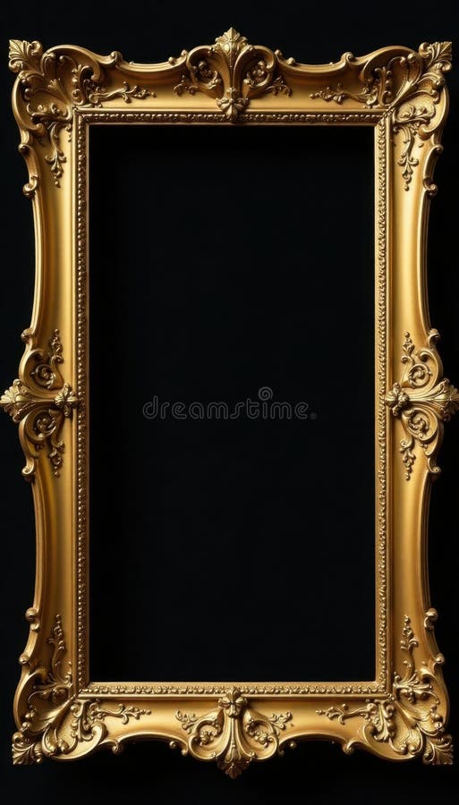 Ornate Gold Baroque Frame, Square, Black Backdrop, Retro, Stylish Stock ...