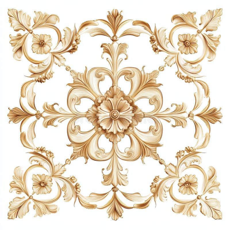 Ornate Gold Baroque Rococo Design Elegant Floral Pattern Isolated on White Background Stock ...