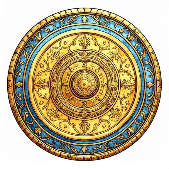 Ornate Gold and Blue Circular Shield Design Stock Illustration ...
