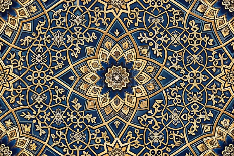 Ornate Gold Blue Islamic Pattern Design Textile Background Stock Image ...