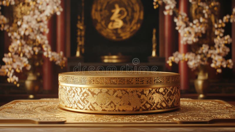 Ornate Gold Circular Platform in Asian Temple Setting Stock ...