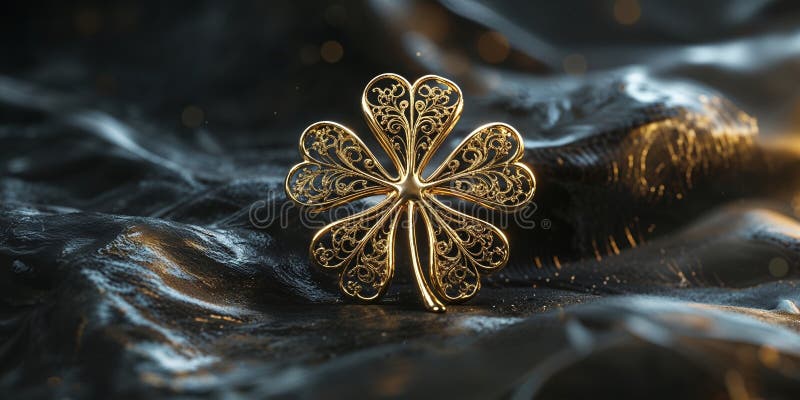 Ornate Gold Clover Design Sits upon a Textured Dark Surface Stock Image ...