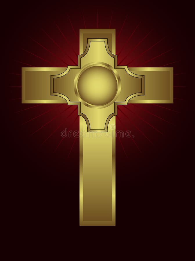 An Ornate Gold Cross on a Maroon Background Stock Vector - Illustration ...