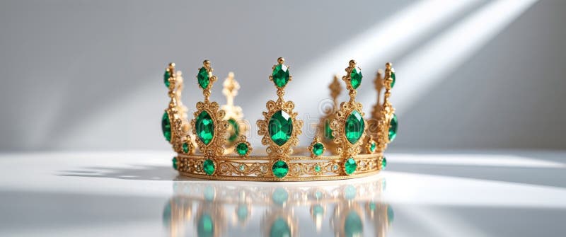 Ornate Gold Crown with Emerald Gems on Display Stock Photo - Image of ...