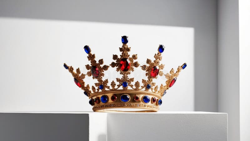 Ornate Gold Crown with Red and Blue Gemstones. Stock Image - Image of ...