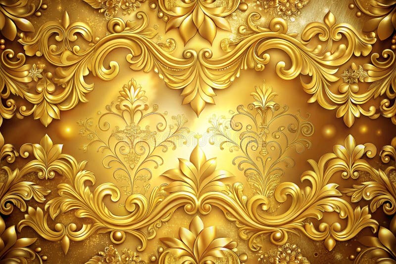 Ornate Gold Damask Pattern Background Stock Illustration - Illustration ...