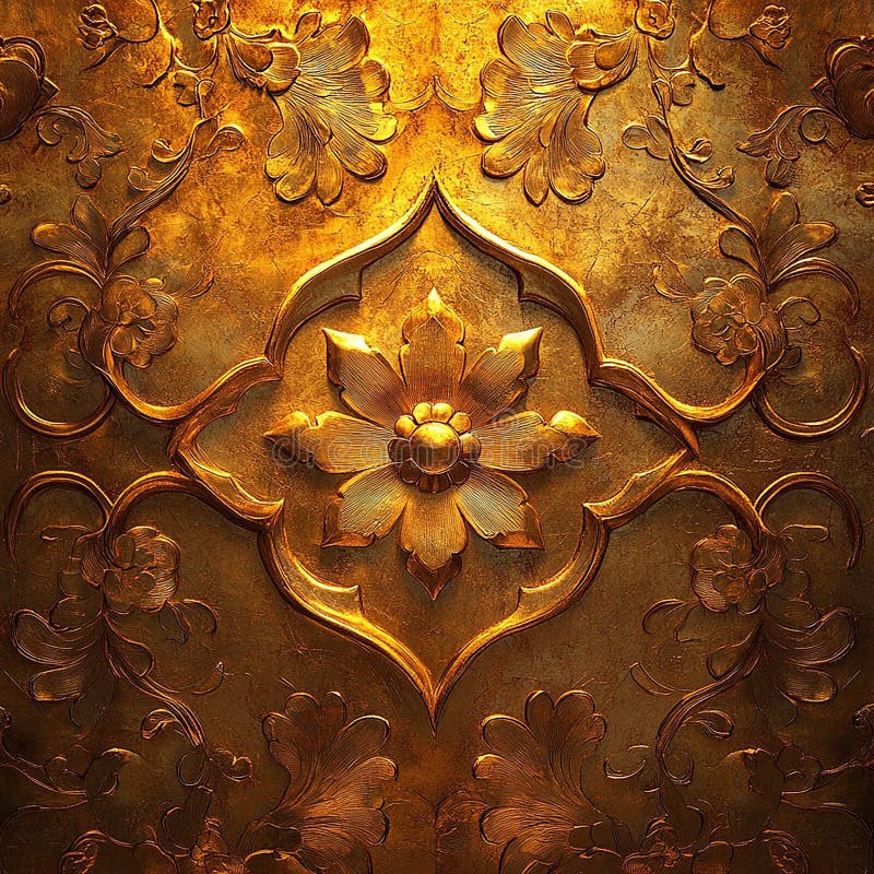 Ornate Gold Decorative Pattern with Intricate Floral Designs and ...