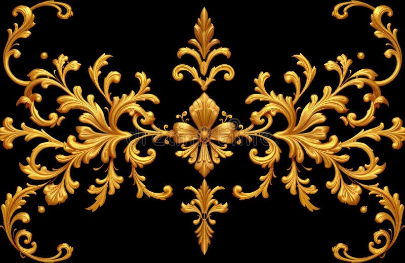 Ornate Gold Design on Black Background. Floral, Scrollwork Patterns. Elegant, Luxurious Style ...