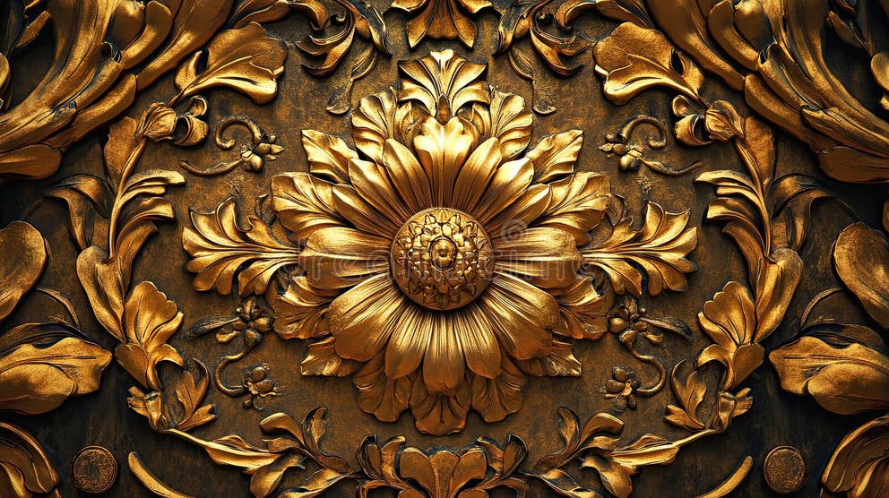 Ornate Gold Floral Design with Embossed Texture Stock Illustration ...