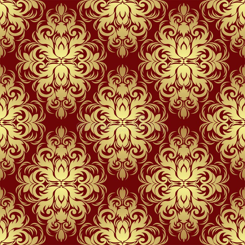 Ornate Gold Floral Ornamental Pattern on Red. Stock Vector ...
