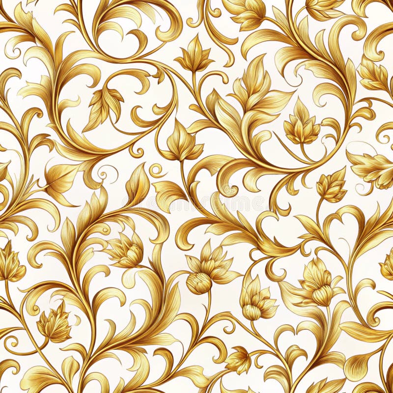Ornate Gold Floral Pattern on White Background Stock Illustration ...