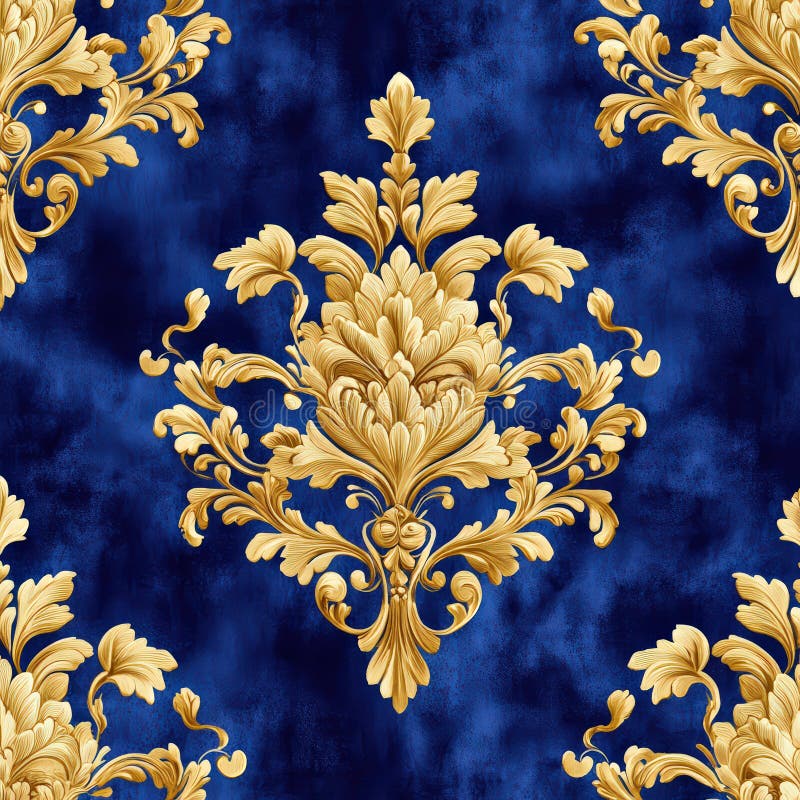 Ornate Gold Flourish Pattern on Deep Blue Background for Decor Stock ...