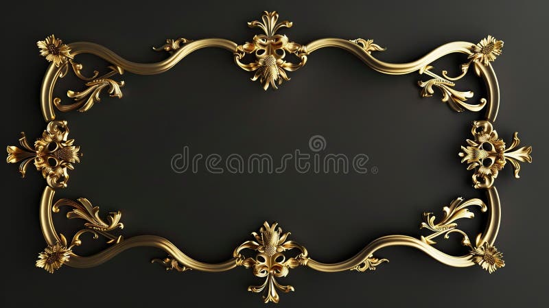 Ornate Gold Frame on a Black Background Stock Illustration ...