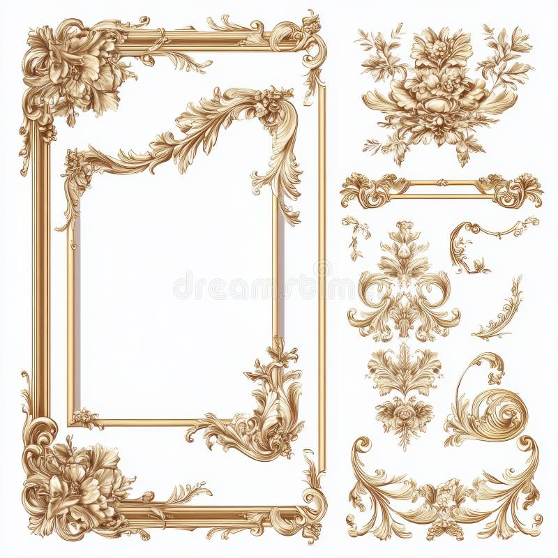 Ornate Gold Frame Design Elements Floral Baroque Rococo Isolated on ...