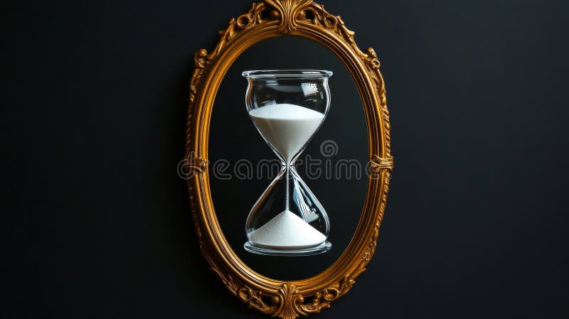An Ornate Gold Frame Encases an Hourglass, Symbolizing the Passage of Time, Captured in a Studio ...