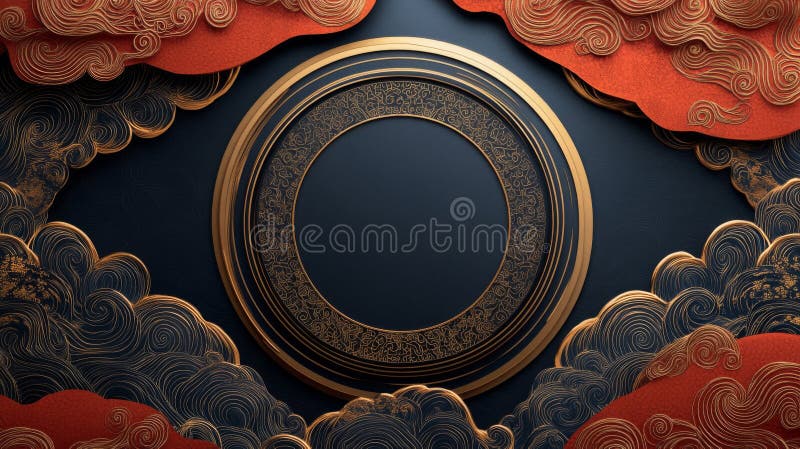 Ornate Gold Frame with Intricate Cloud Designs Stock Illustration ...